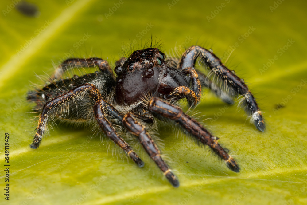 Macro image of beautiful Male Jumping Spider Hyllus Giganteus in Sabah ...