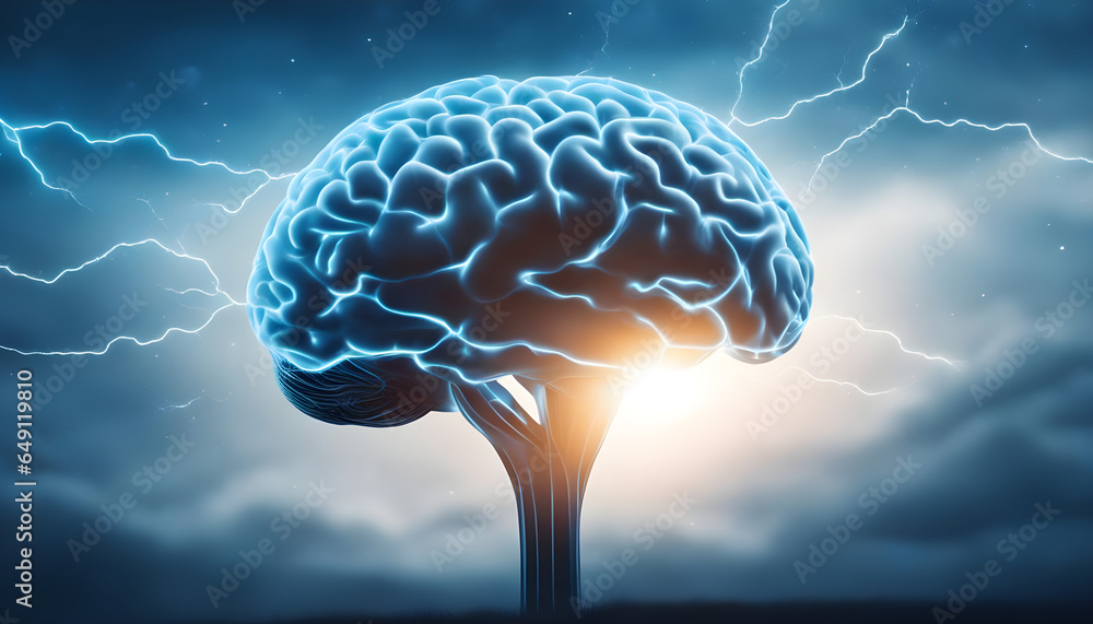 human brain, Powerful brain with connections blue background 3d ...