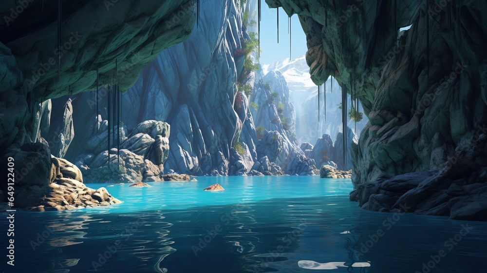 underground lakes in a marble cave. Crystal clear water, spring, rocks ...