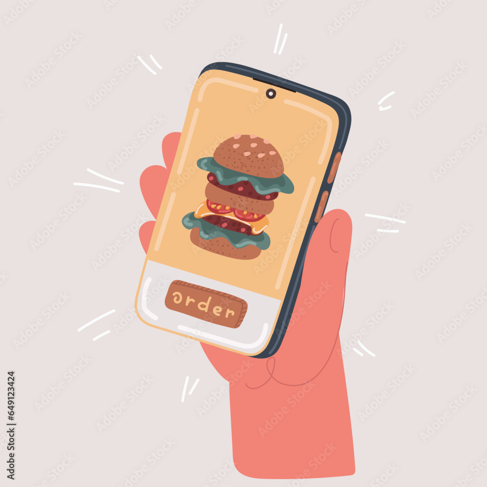 Vector illustration of Food delivery app order with phone. Online ...