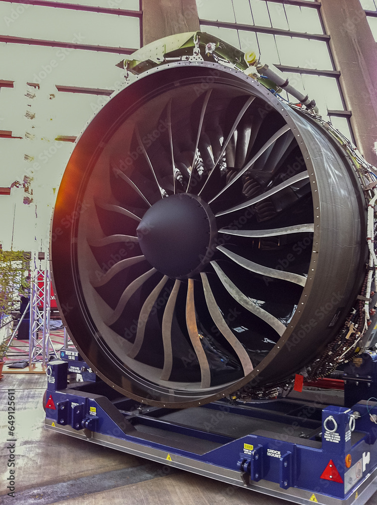 Close up view of Rolls-Royce engine of Lufthansa Boeing B747-8 ...