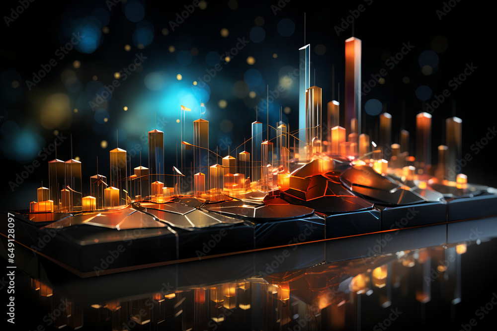 Stock Market Chart on Blue Background. share drop down and stock up ...