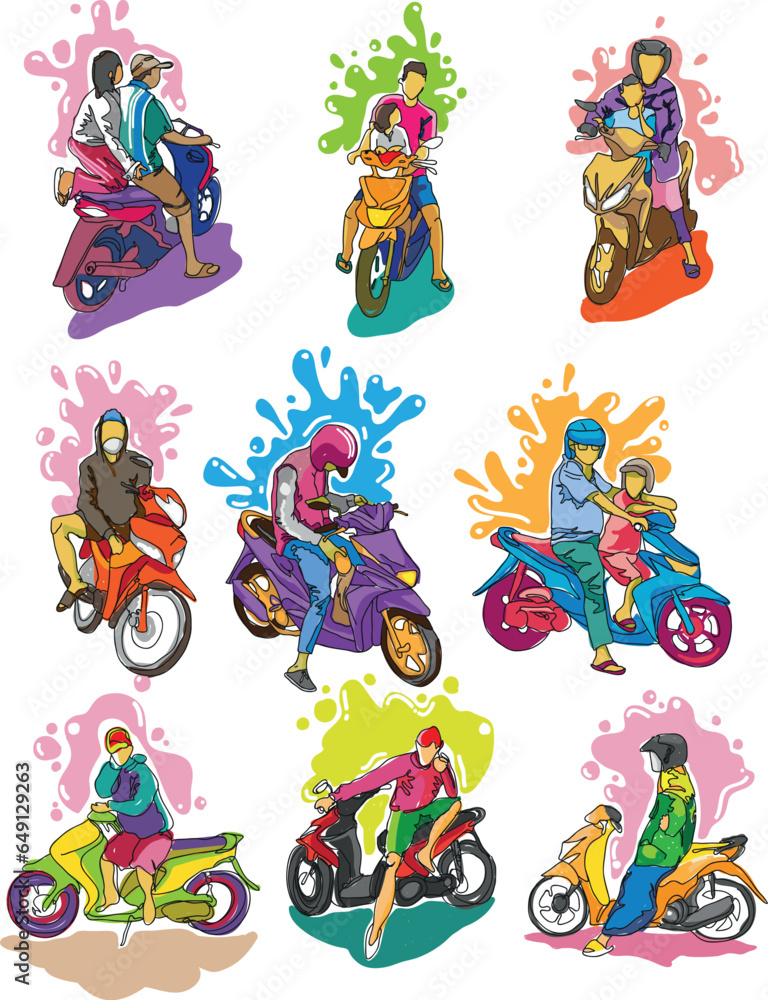 Vector of different pose references people with motorcycle Stock Vector ...