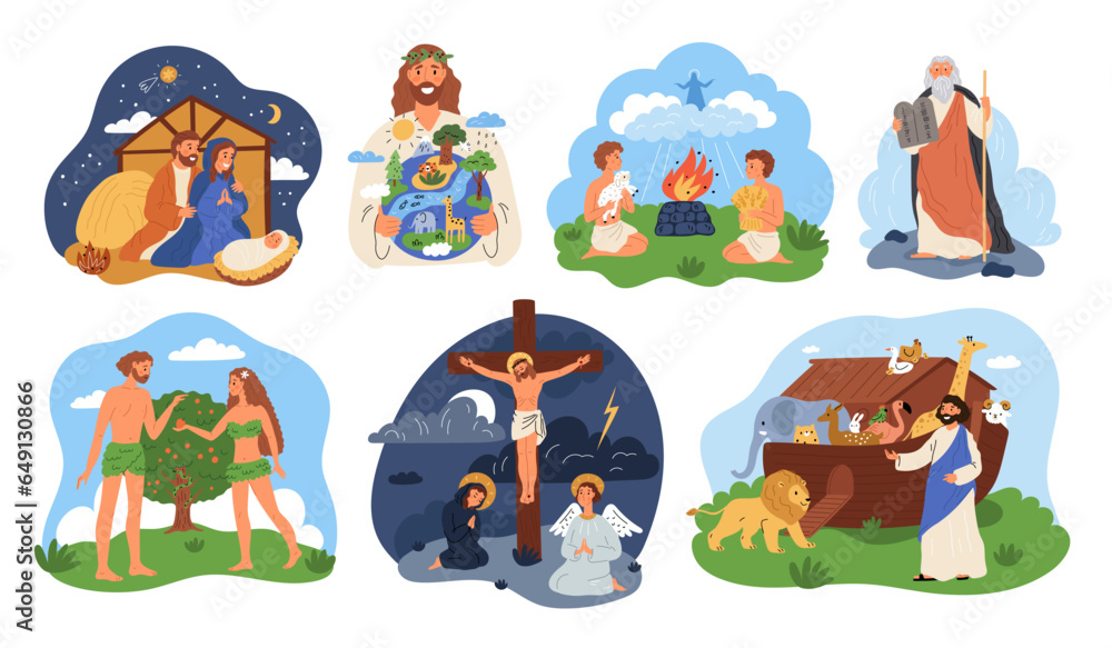 Biblical stories. Narratives compositions. Sacred book characters. Holy ...
