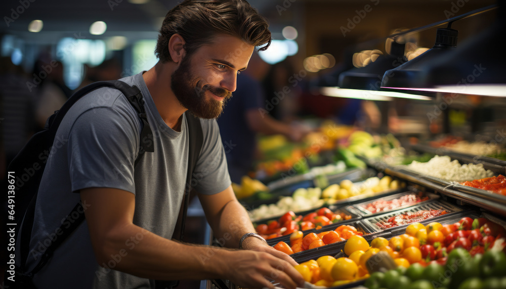young cashier in a supermarket works behind the cash register as a part ...