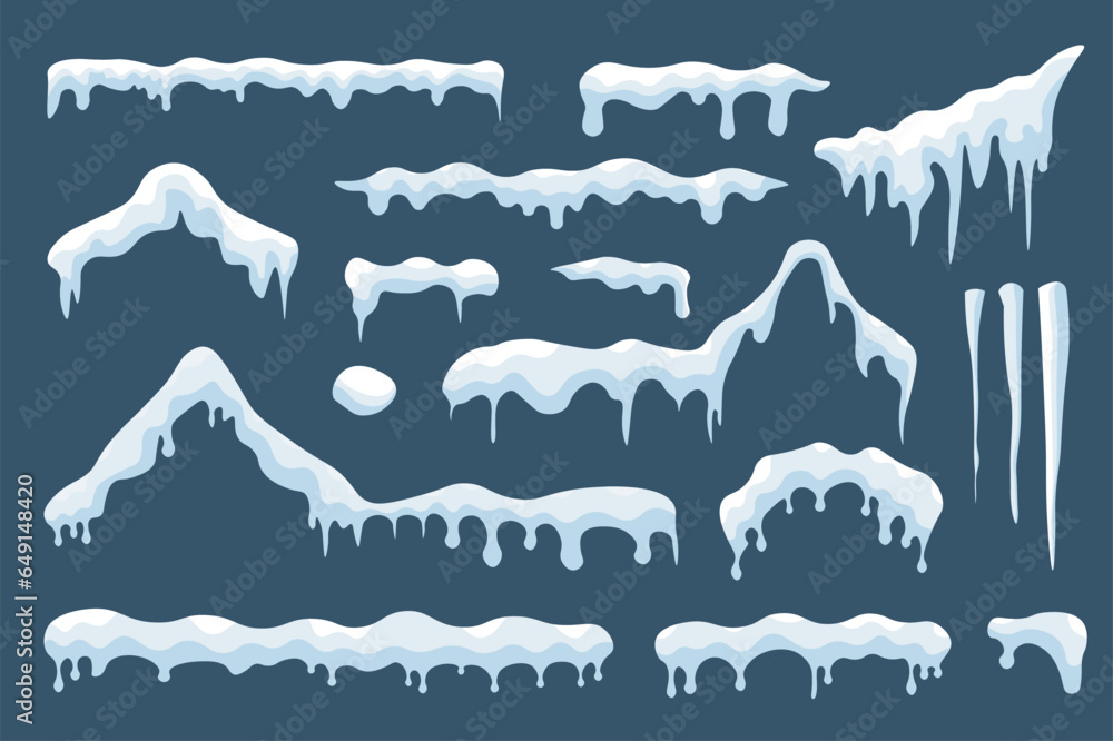 Snow ice caps mega set elements in flat design. Bundle of snowy ice and ...