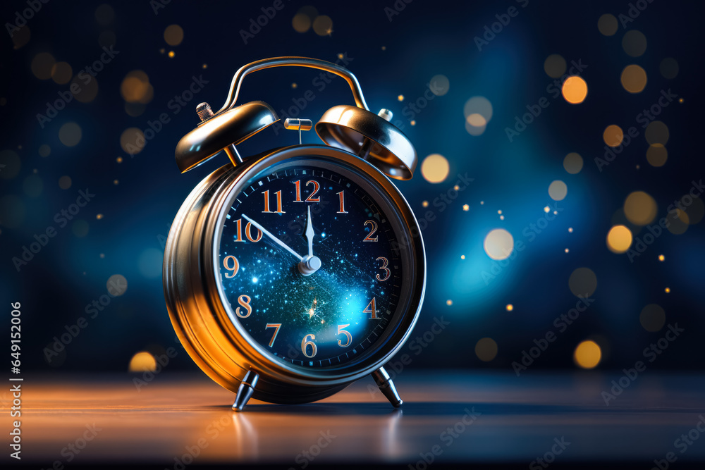 Anxiety clock symbolizing insomnia isolated on a midnight blue gradient ...