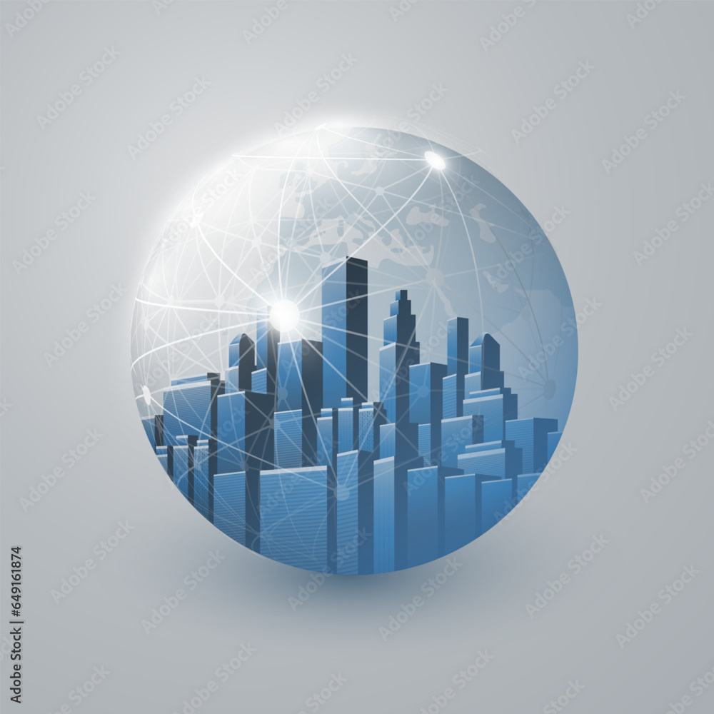 Futuristic Blue Smart City, IoT and Cloud Computing Design Concept with ...