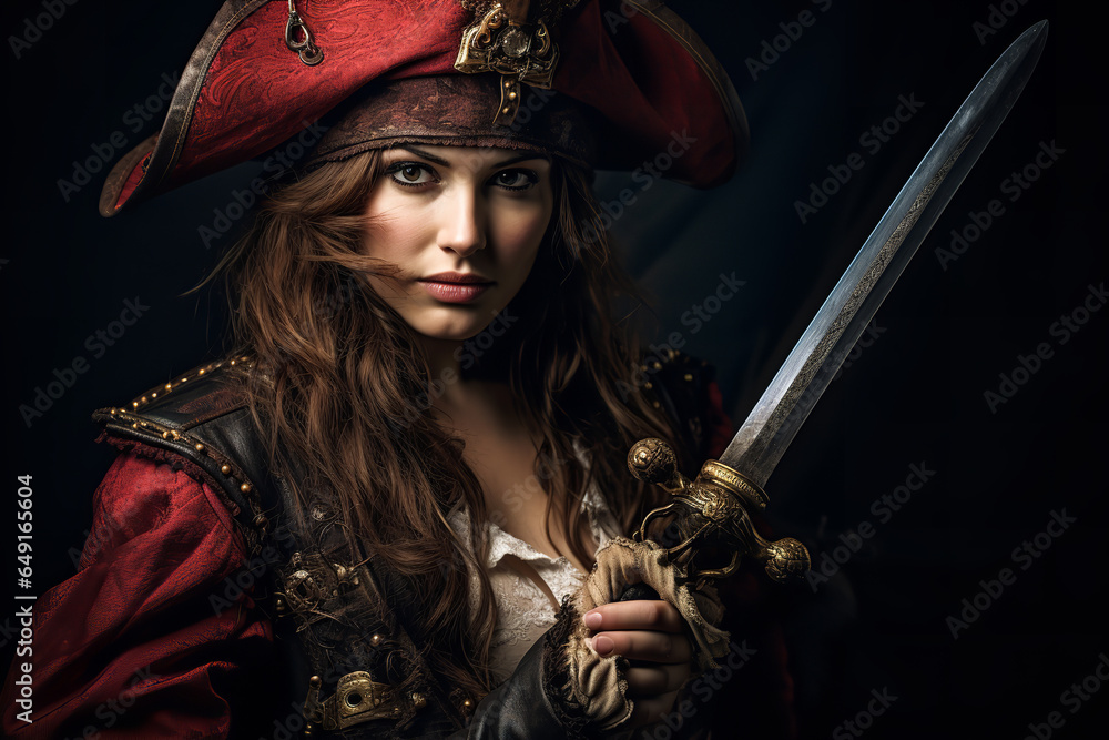 A fearless female pirate brandishing a cutlass commands attention as ...