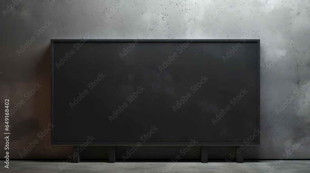A blank black rectangle signboard wall mockup, in the style of ...