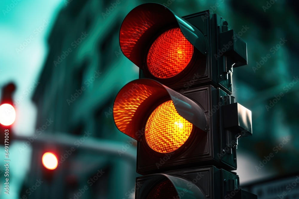 A picture of a traffic light with a red light in front of a building ...
