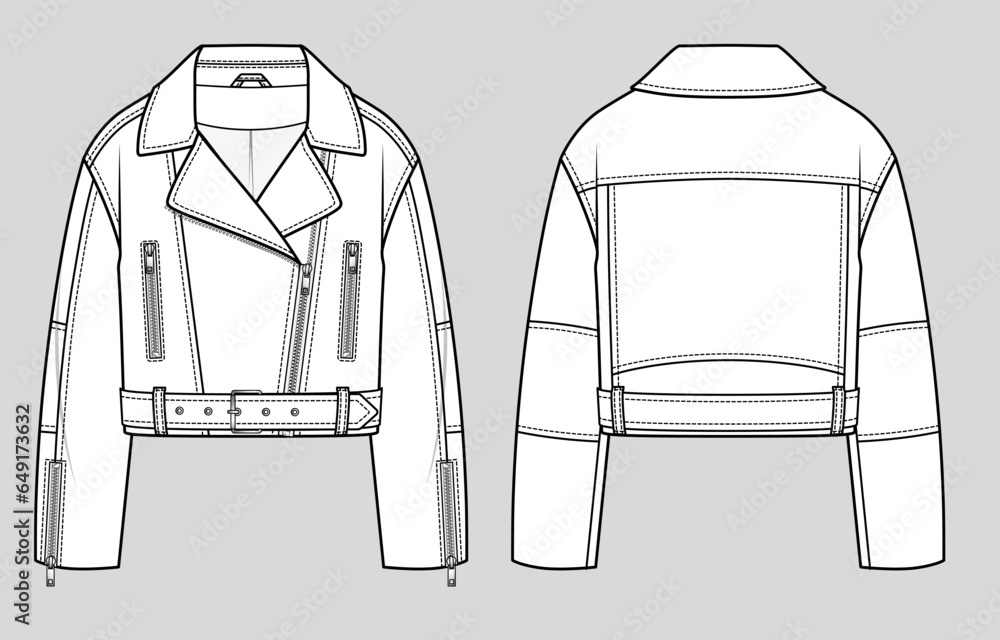 Leather biker jacket. Fashion sketch. Flat technical drawing. Vector ...
