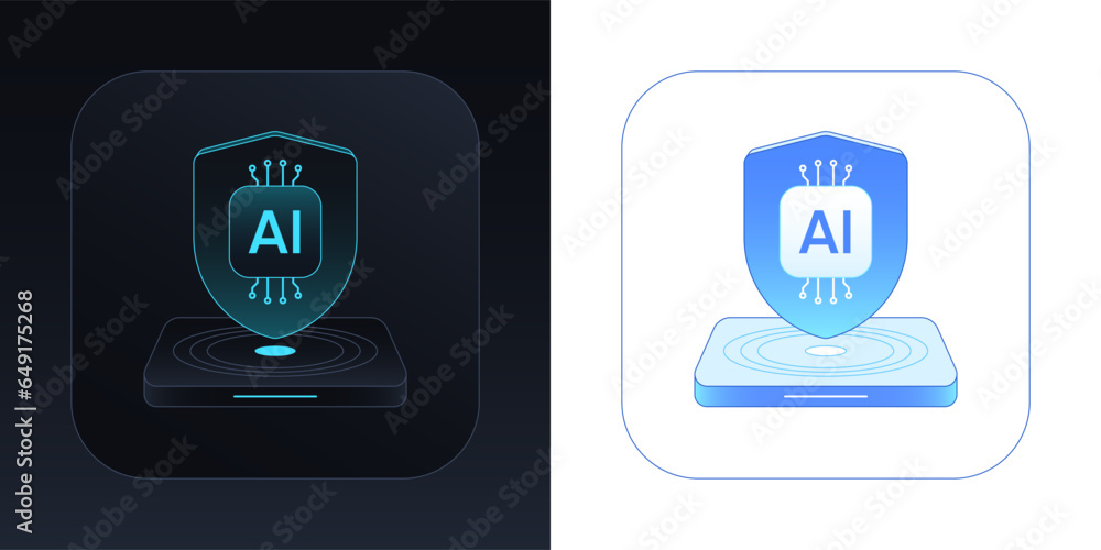 Guard shield with AI icon. Secure artificial intelligence for digital data, guard system ...