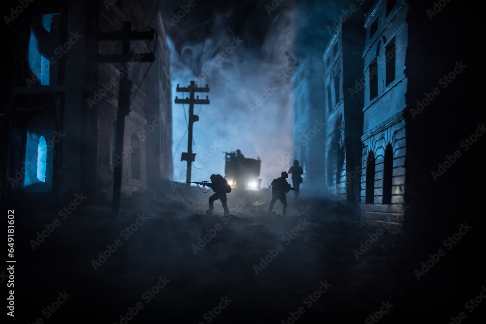 War Concept. Battle scene on war fog sky background, Fighting ...