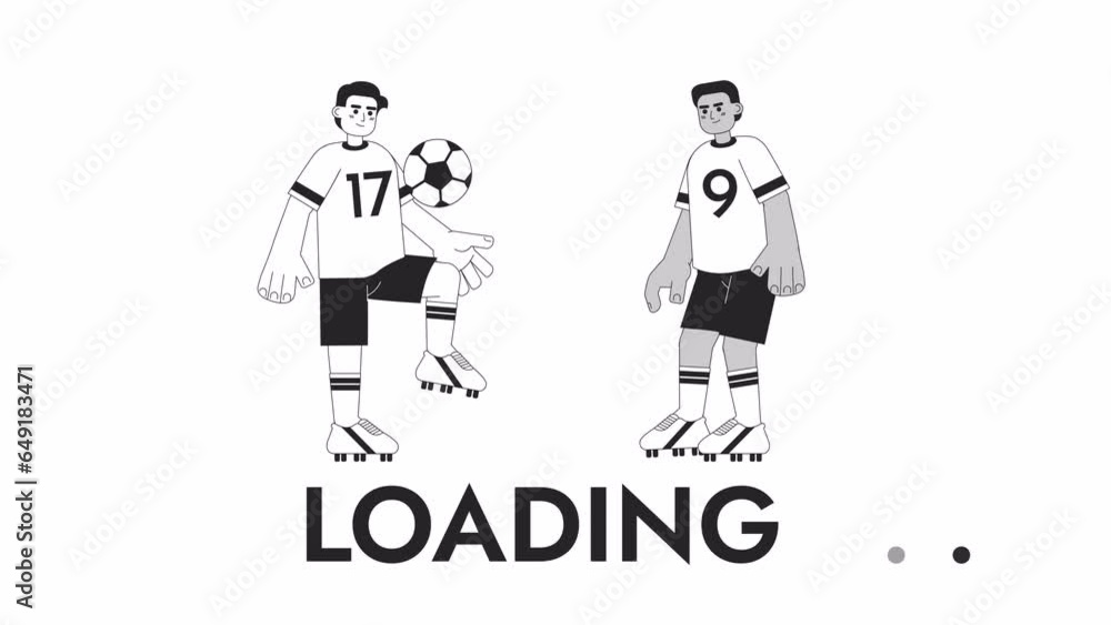Soccer players black and white loading animation. Boys playing sport ...