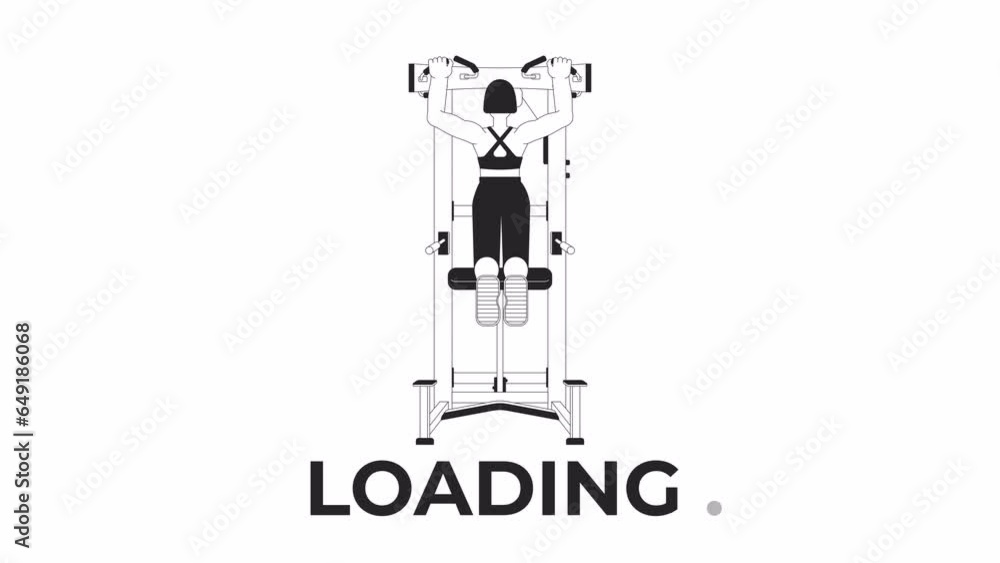 Working out on assisted pull up machine bw loading animation. Gym woman ...