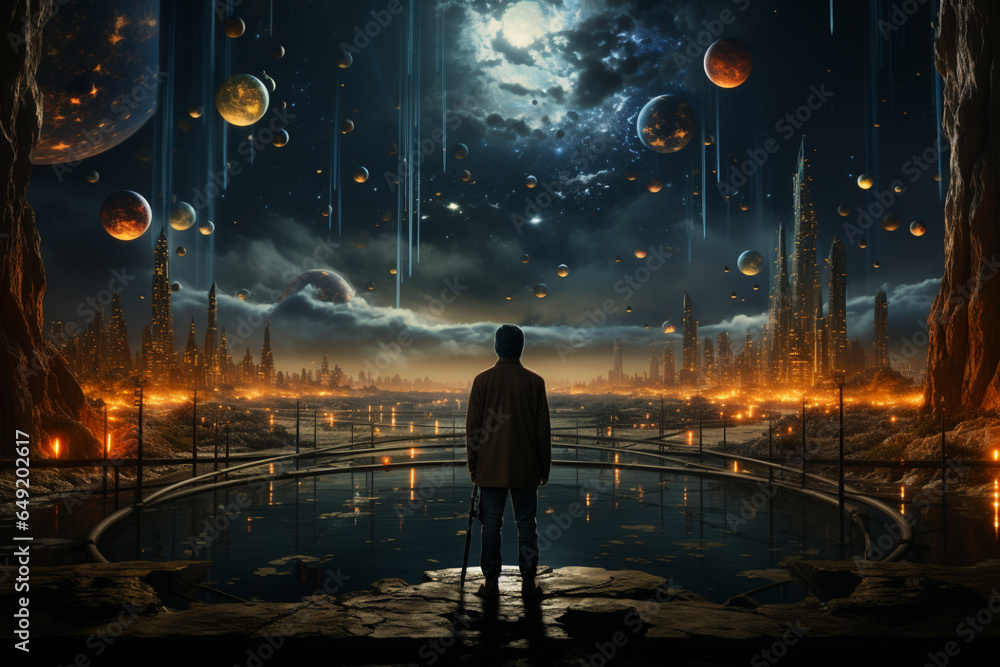 Man enters a parallel universe. Dimension of a nonlinear world, surreal ...