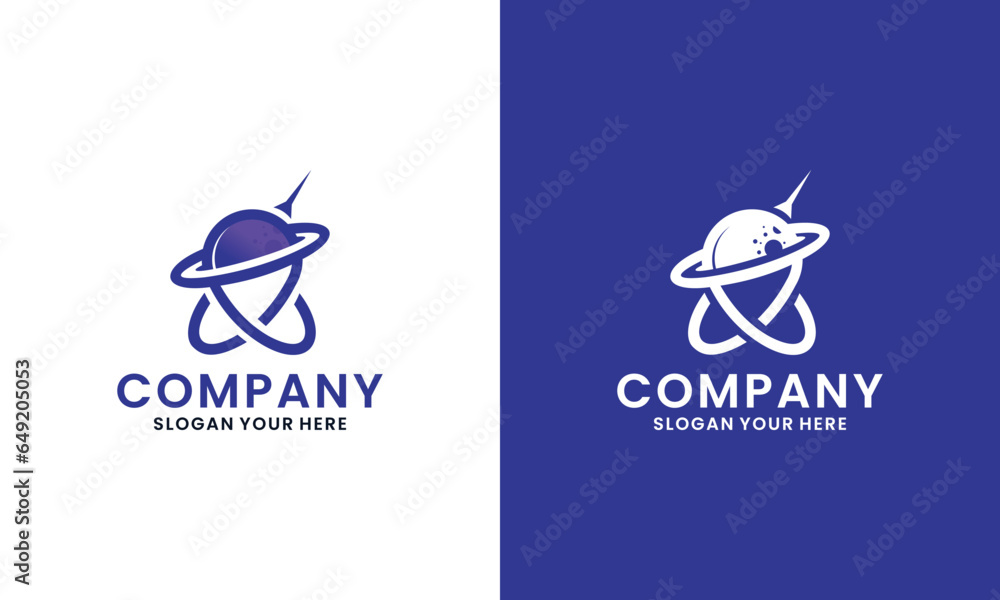 Space orbital planetary sphere logo vector design on a white and purple ...