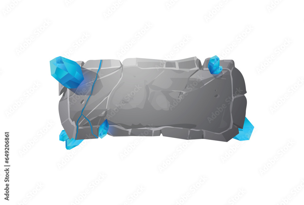 Sparkle stone board with blue crystals, rock banner with cracked ...