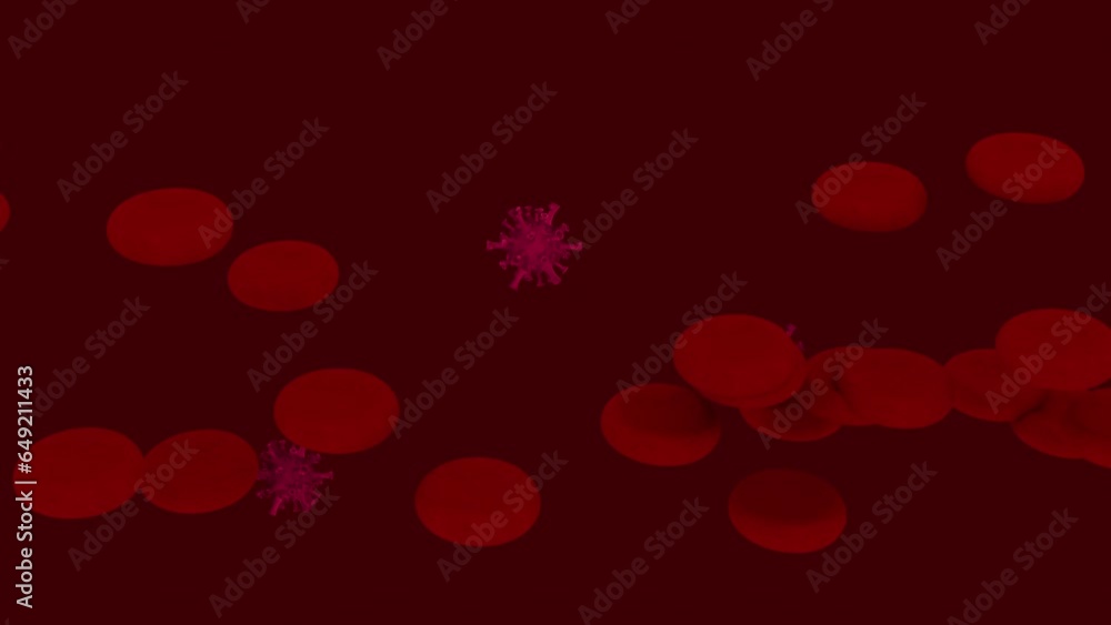 Red blood cells and viral cells in arteries, veins flow inside the ...