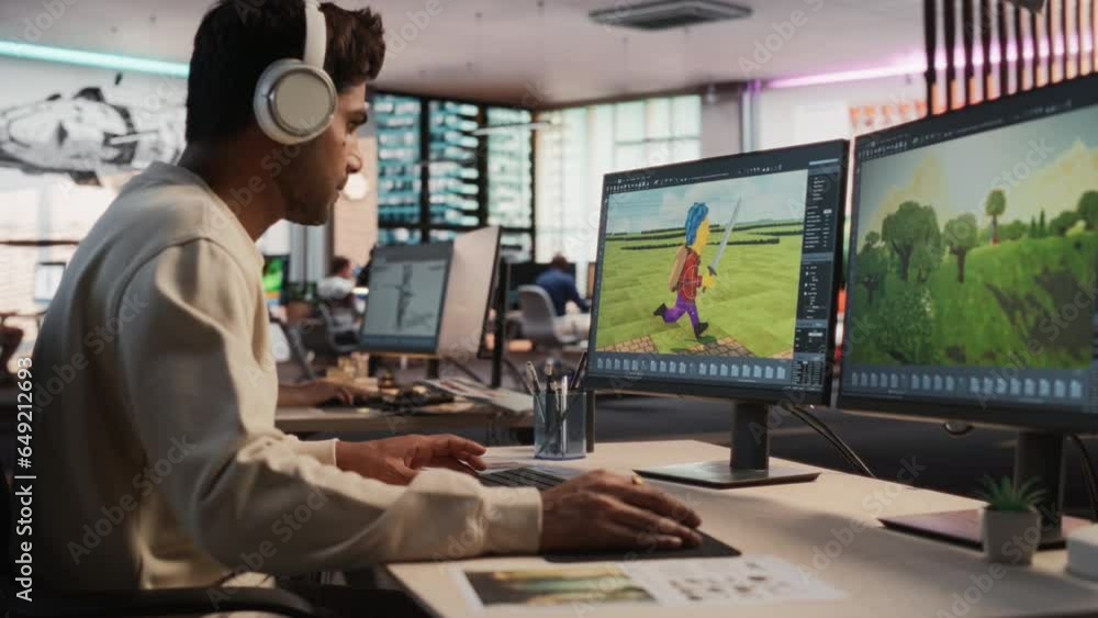 Indian Male Game Designer Using Desktop Computer With 3D modelling ...