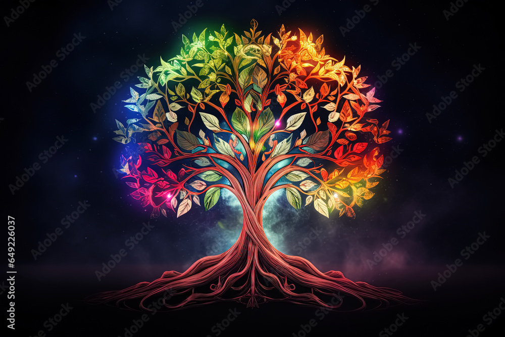 Colorful sacred spiritual Tree of Life fantasy background. Cycle of ...