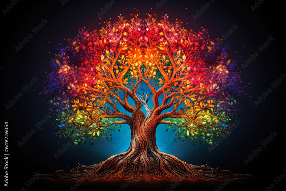Colorful sacred spiritual Tree of Life fantasy background. Cycle of ...