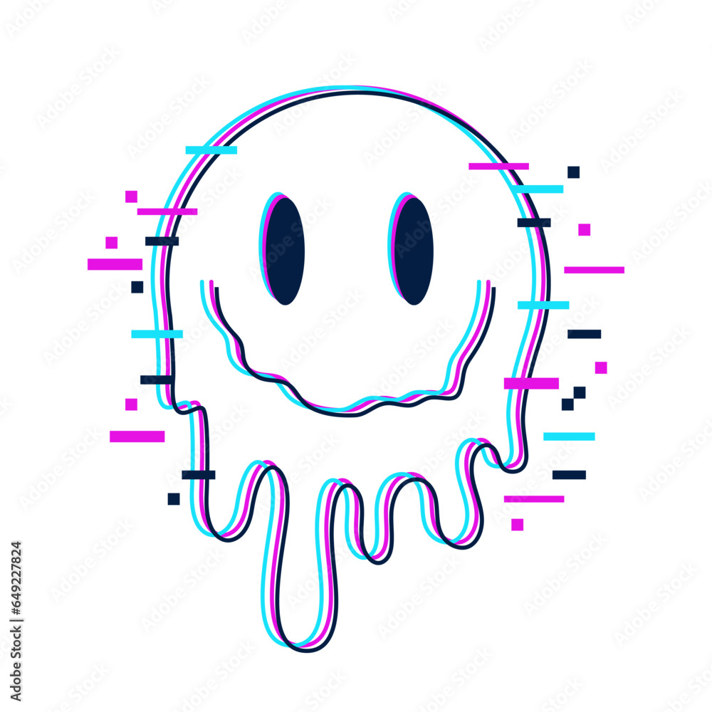 Trippy distorted smile with glitch effect. Smiling face with optical ...