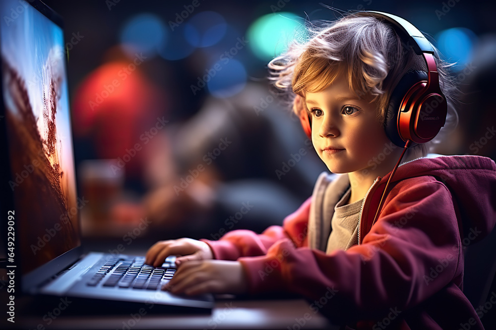 Young Genius of the Virtual Realm Clever Little Kid Gamer in the ...