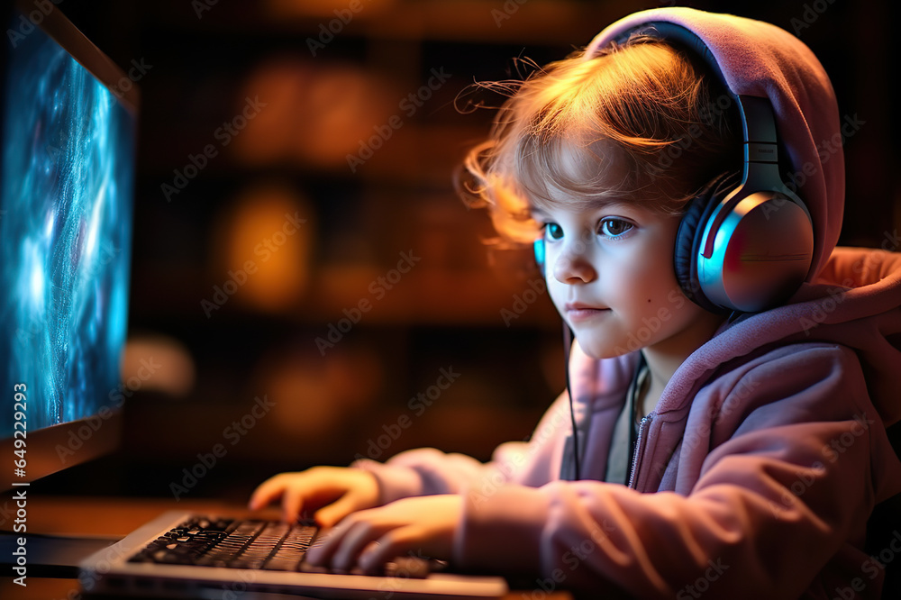 Young Genius of the Virtual Realm Clever Little Kid Gamer in the ...
