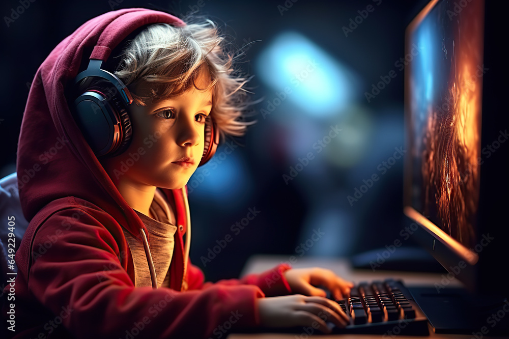 Young Genius of the Virtual Realm Clever Little Kid Gamer in the ...