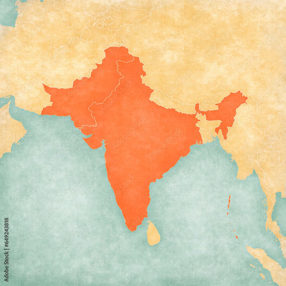 Map of South Asia - India and Pakistan Stock Illustration | Adobe Stock
