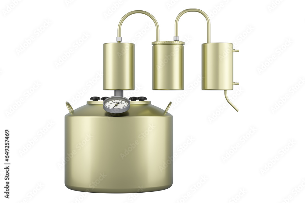 ภาพประกอบสต็อก Alcohol distiller, moonshine still, side view. 3D ...