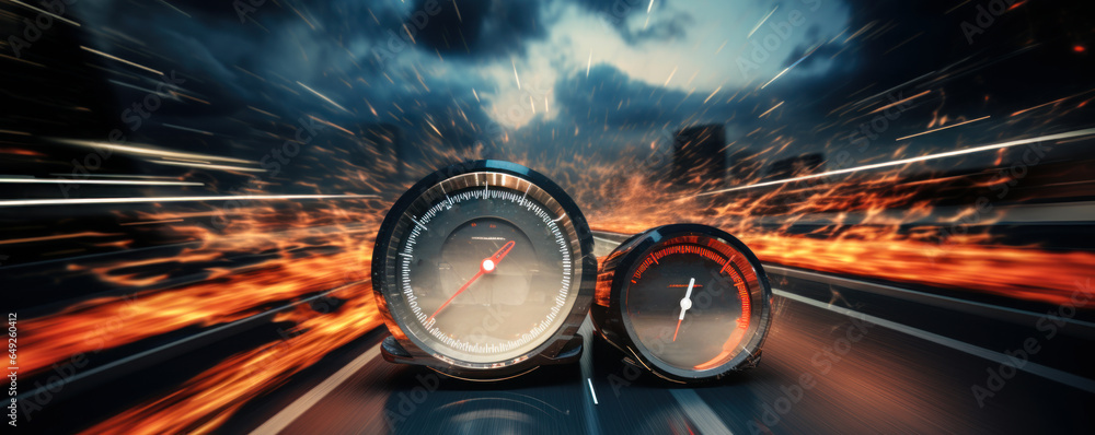 Pushing Limits: Speedometer Clocking High Speed on Fast Track Stock ...