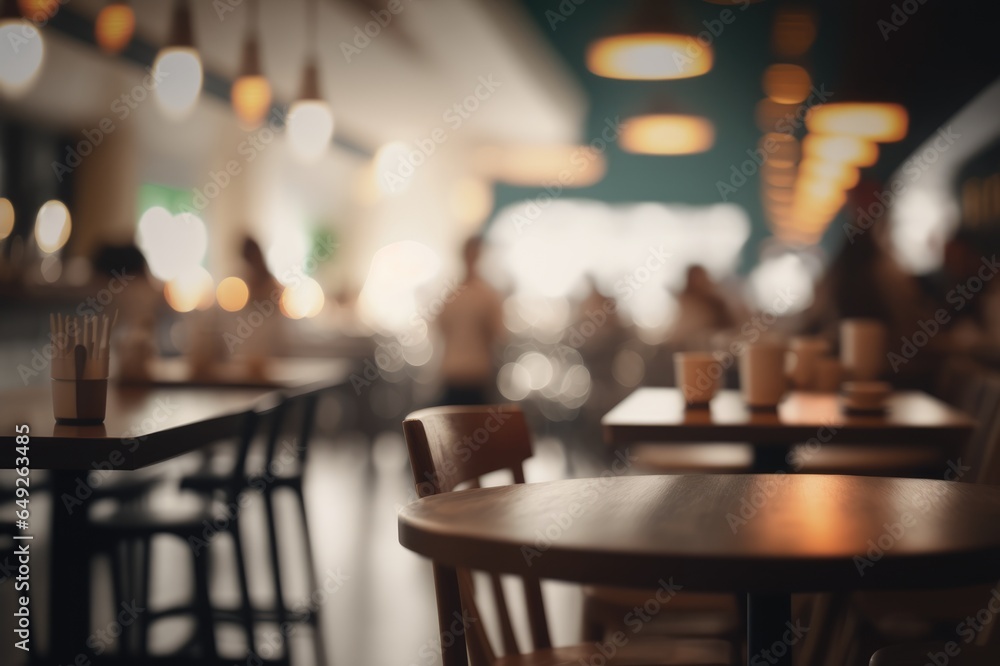 Blurred bckground of modern restaurant, college cafeteria or school ...