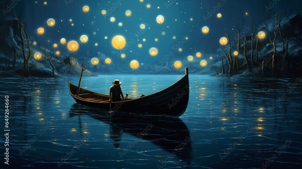 lamp river water night festival celebration boat travel light lantern ...