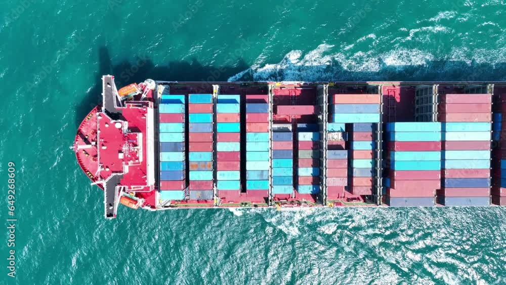 Top view Cargo container Ship, cargo maritime ship with contrail in the ...