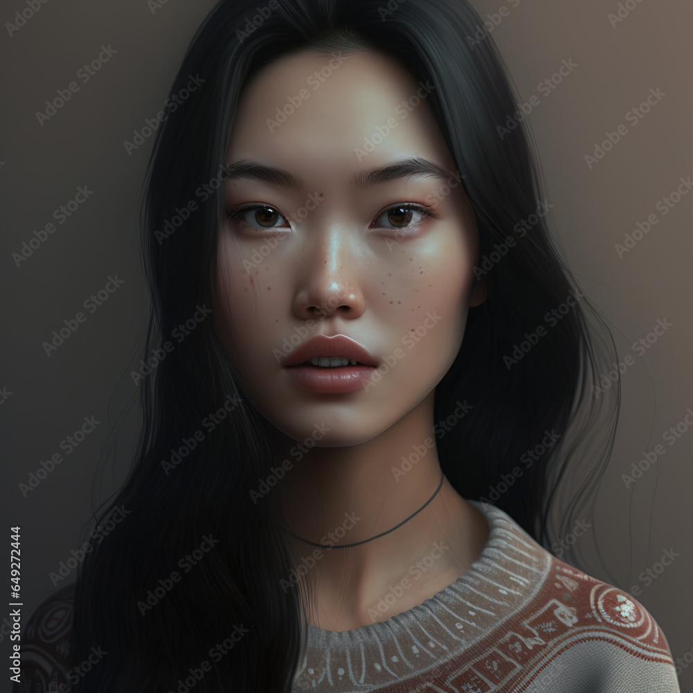 Asian Girl With Long Hairstyle. Mongoloid Woman Stock Illustration ...