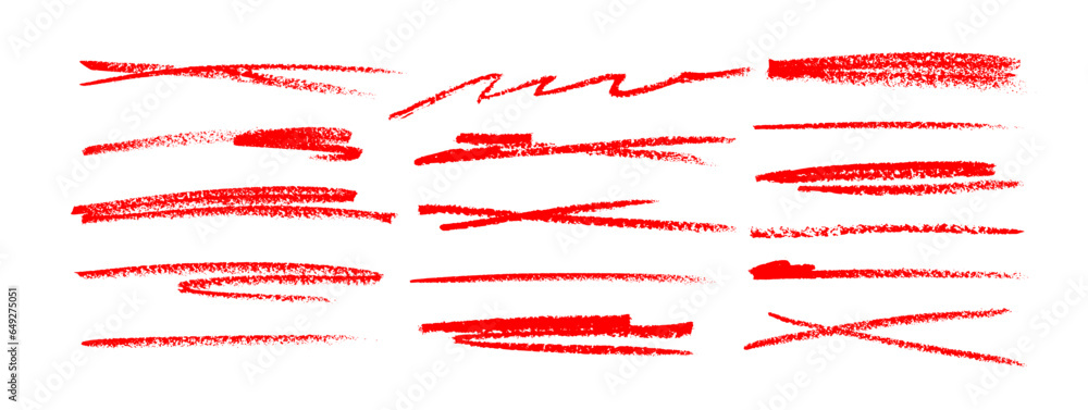Grunge red strike through and underline elements. Set of hand drawn red ...