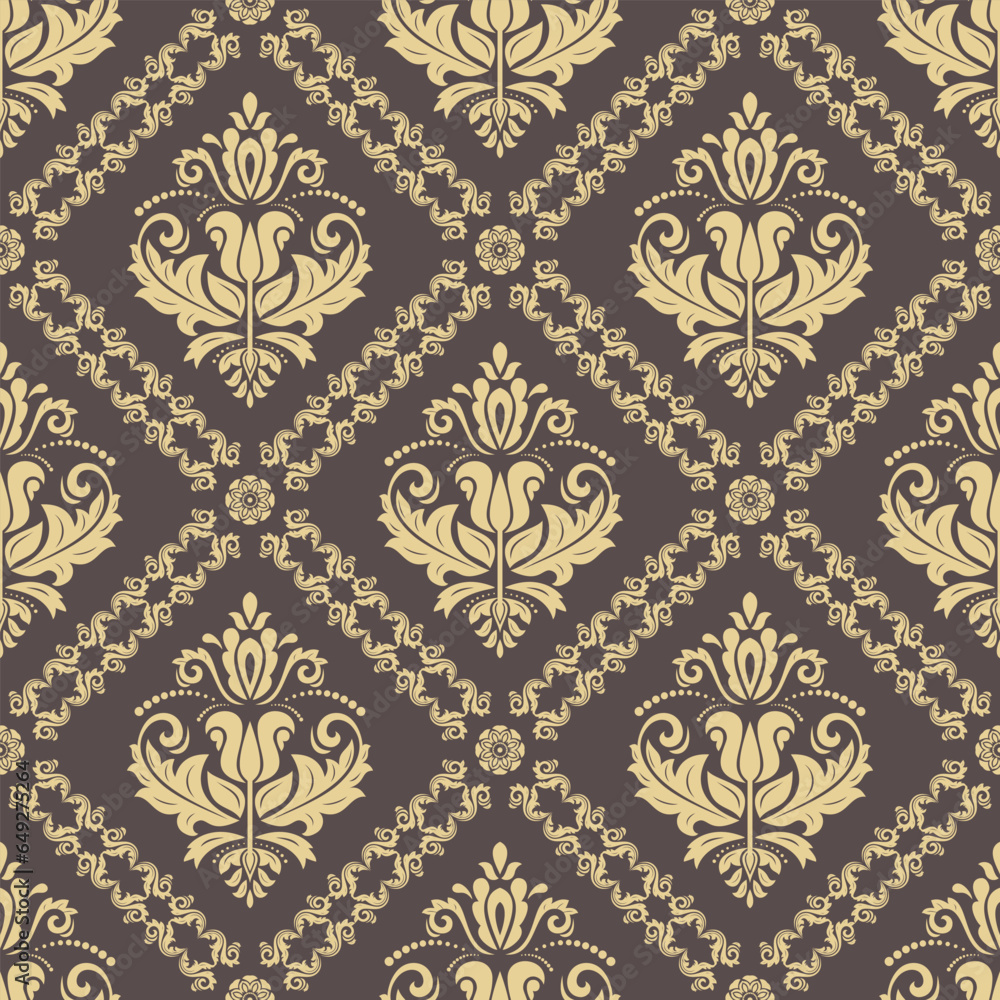 Classic seamless vector pattern. Damask orient ornament. Classic brown ...