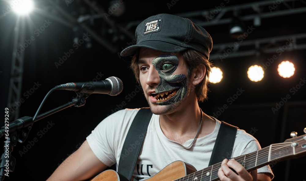 reptilian singer on stage with a microphone daemon alien with human ...