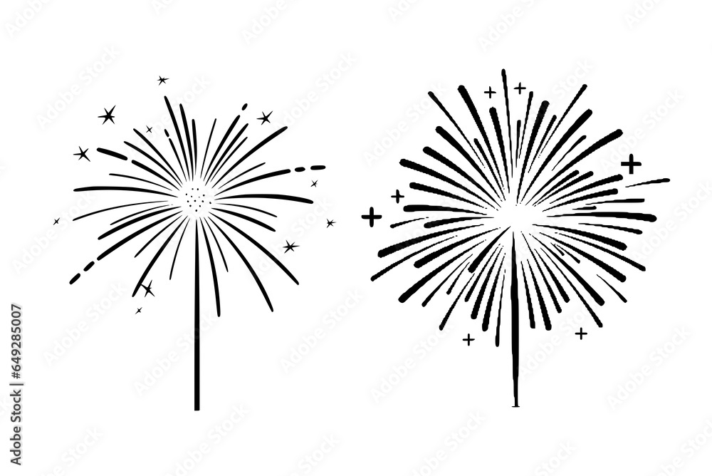 Fireworks Outline Drawing Illustration Stock Vector | Adobe Stock