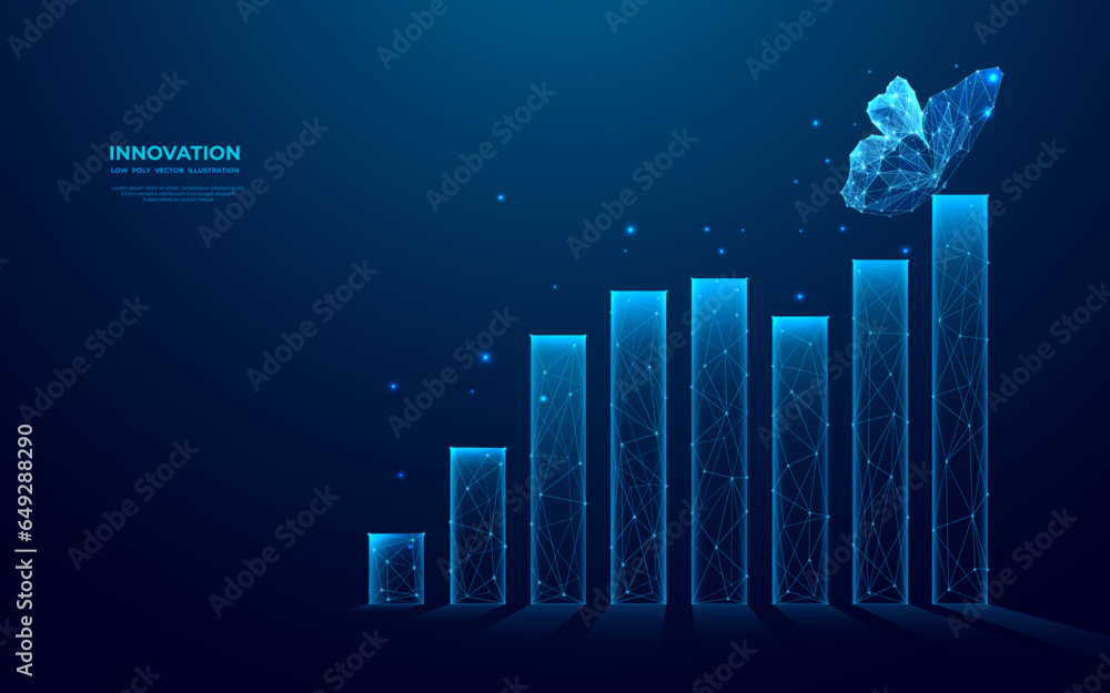Abstract butterfly sits on the top of the graph chart. Digital insect ...