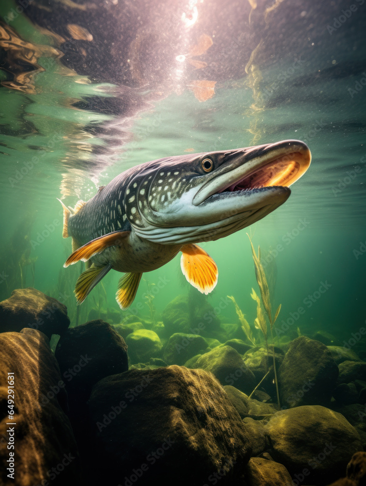 Pike in its Natural Habitat, Wildlife Photography, Generative AI Stock ...