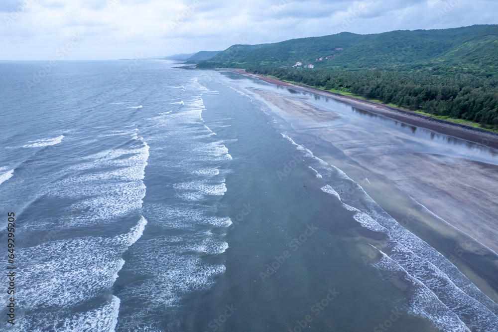 Aerial footage of Ladghar beach at Dapoli, located 200 kms from Pune on ...