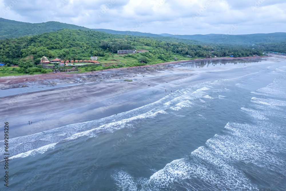 Aerial footage of Ladghar beach at Dapoli, located 200 kms from Pune on ...