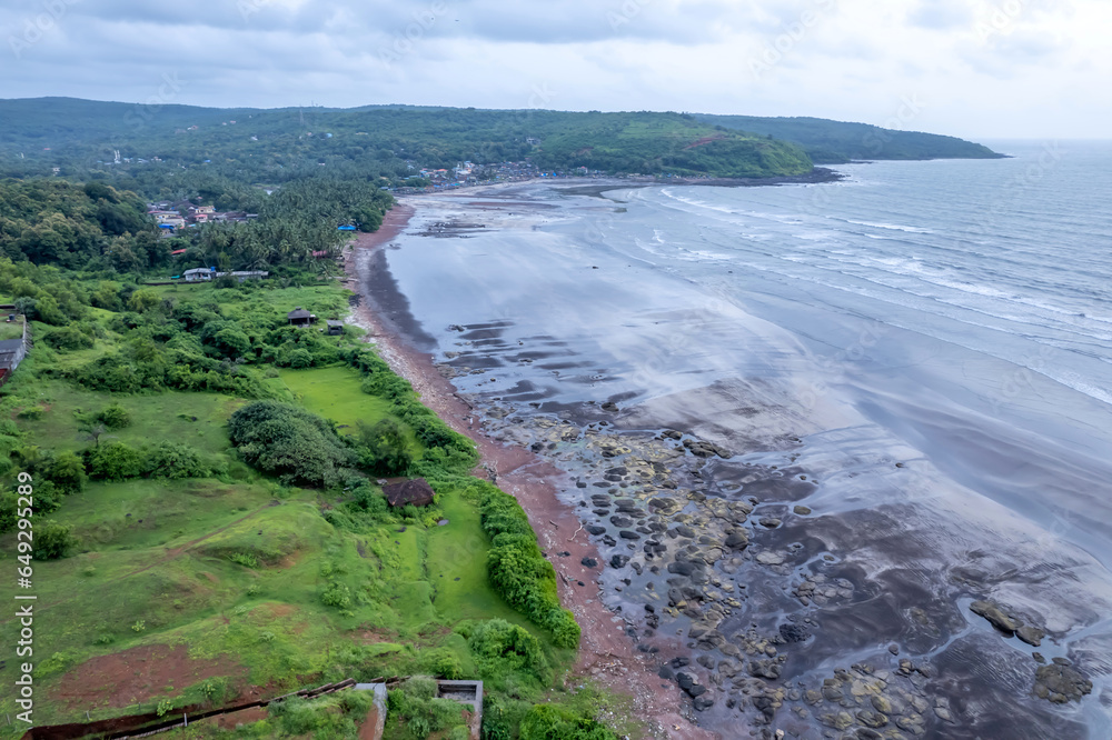 Aerial footage of Ladghar beach at Dapoli, located 200 kms from Pune on ...