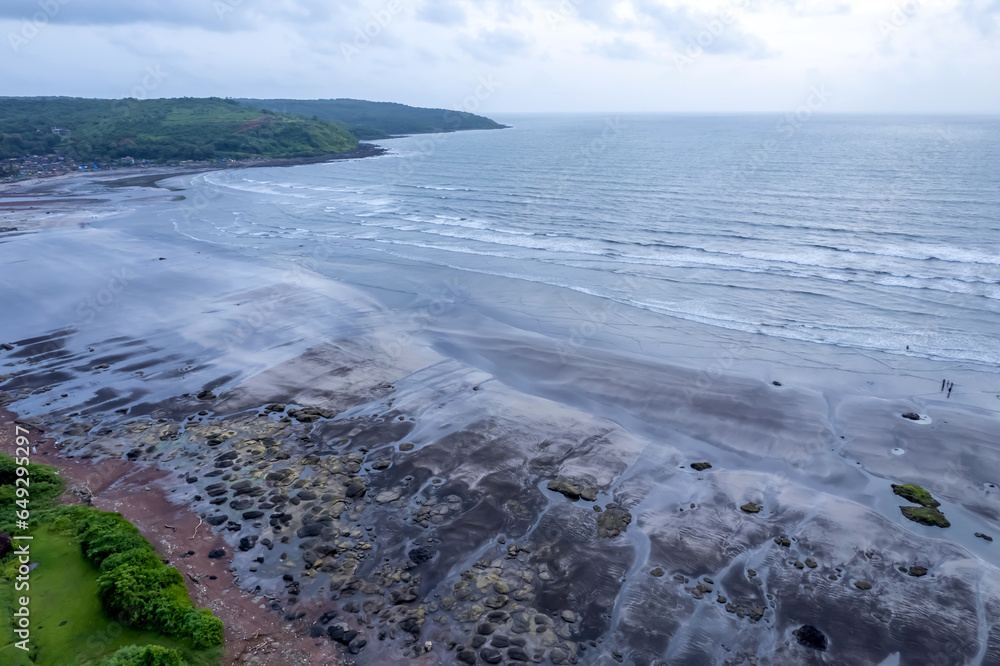 Aerial footage of Ladghar beach at Dapoli, located 200 kms from Pune on ...