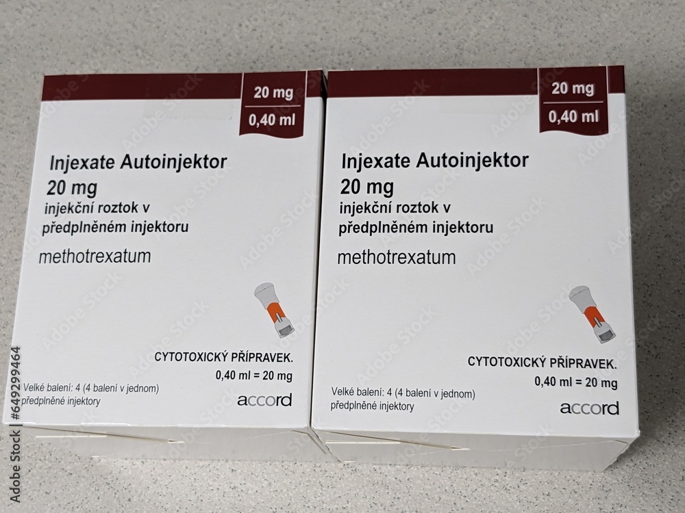 Prague,Czech republic- November 22 2023: Injexate autoinjector ...