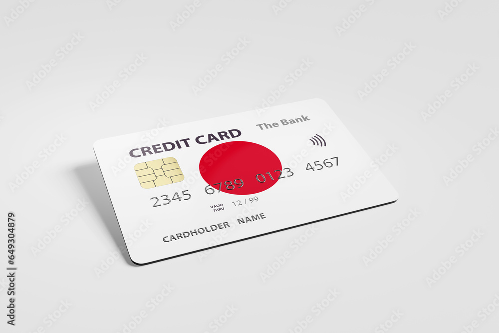 Credit card showing the national flag of Japan on white background ...